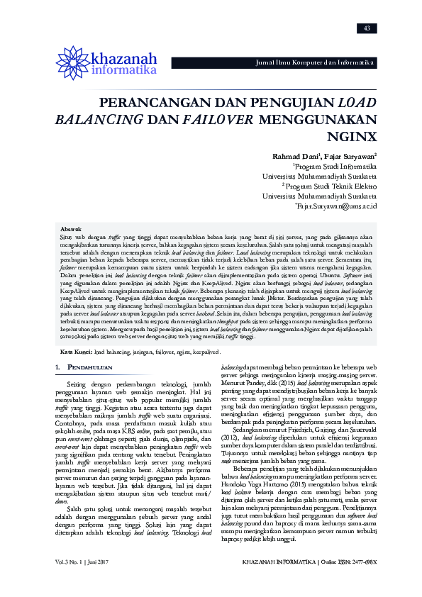 (PDF) Perancangan dan Pengujian Load Balancing dan Failover Menggunakan NginX