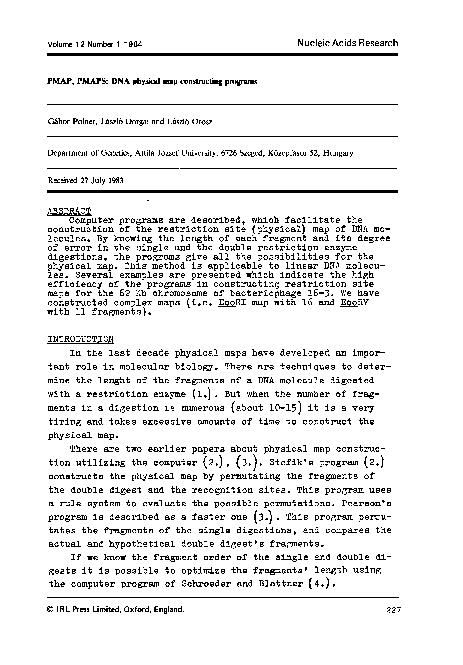 (PDF) PMAP, PMAPS: DNA physical map constructing programs