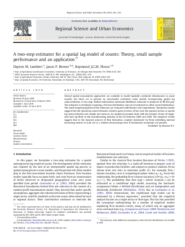 (PDF) A two-step estimator for a spatial lag model of counts: Theory, small sample performance ...