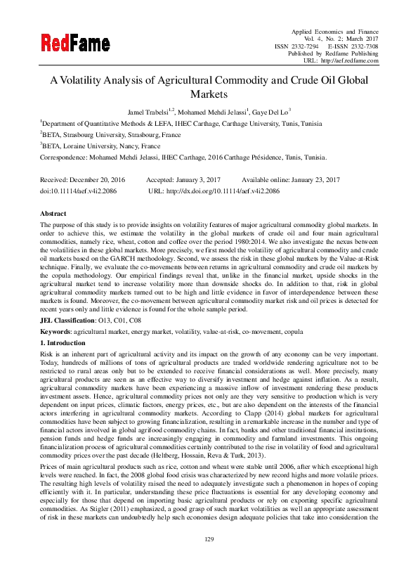 (PDF) A Volatility Analysis of Agricultural Commodity and Crude Oil ...