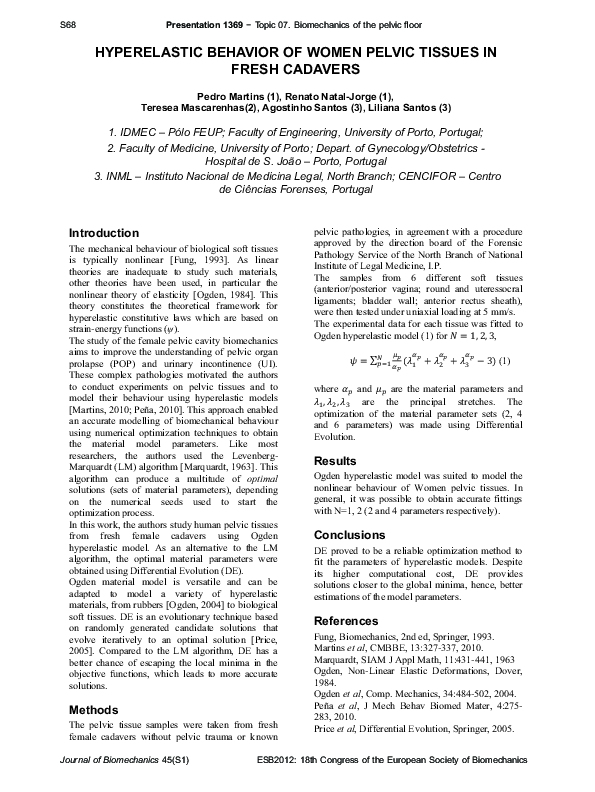 (PDF) Hyperelastic Behavior of Women Pelvic Tissues in Fresh Cadavers