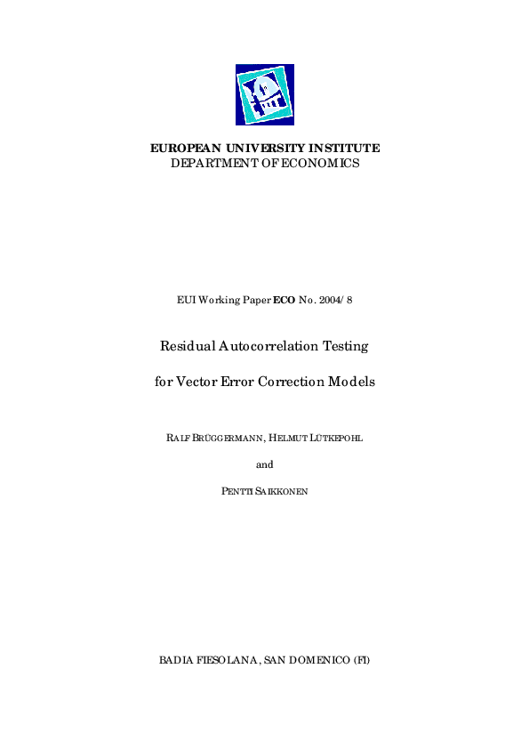 Pdf Residual Autocorrelation Testing For Vector Error Correction Models