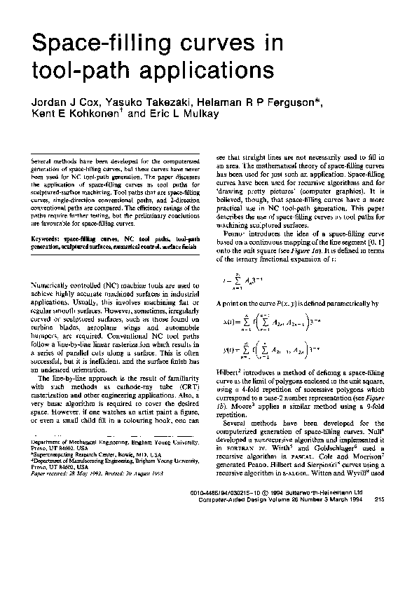 (PDF) Space-filling curves in tool-path applications