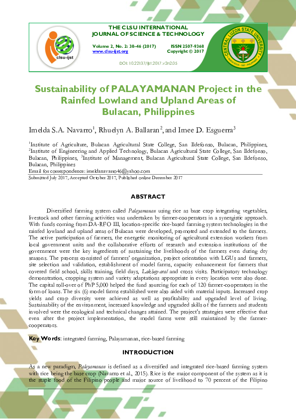 (PDF) Sustainability of PALAYAMANAN Project in the Rainfed Lowland and ...