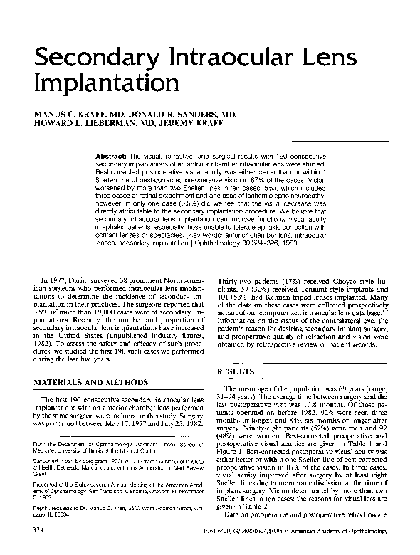 (PDF) Secondary intraocular lens implantation