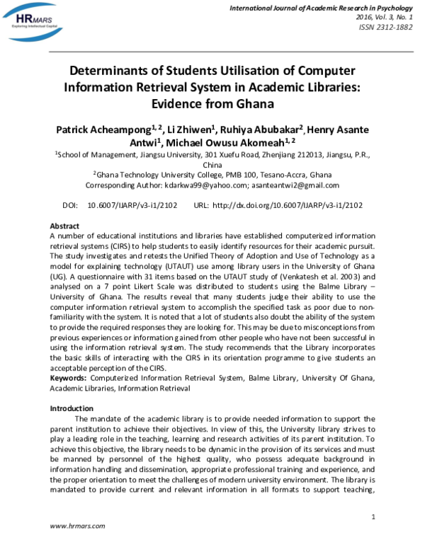(PDF) Determinants of Students Utilisation of Computer Information ...