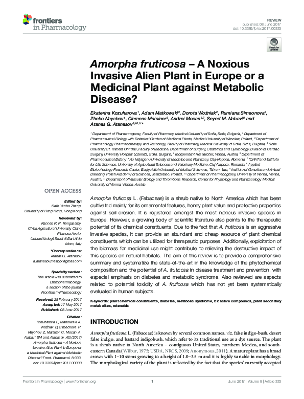 (PDF) Amorpha fruticosa - A Noxious Invasive Alien Plant in Europe or a ...