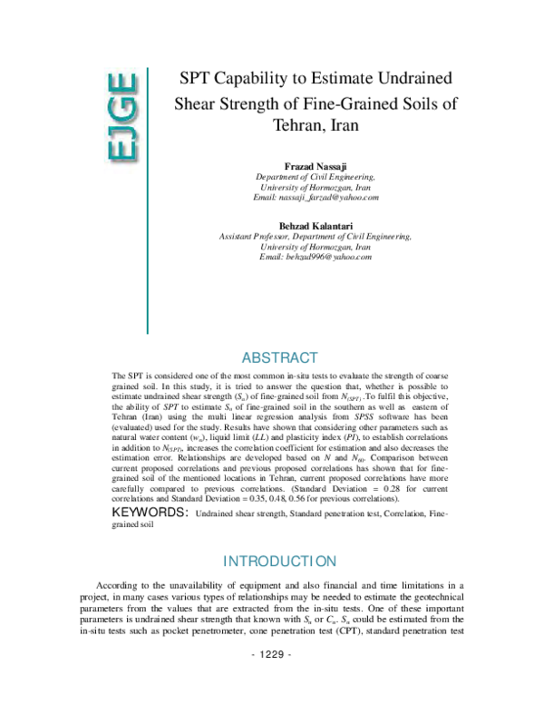 (PDF) SPT capability to estimate undrained shear strength of fine ...