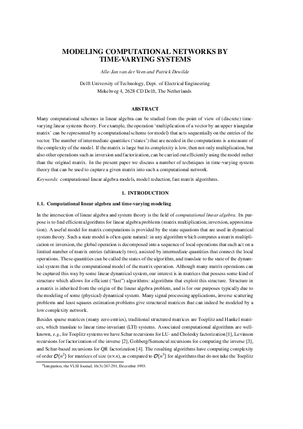 (PDF) Modeling computational networks by time-varying systems