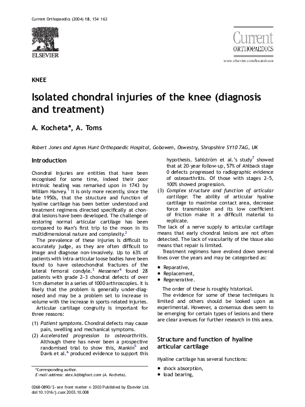 (PDF) Isolated chondral injuries of the knee (diagnosis and treatment)