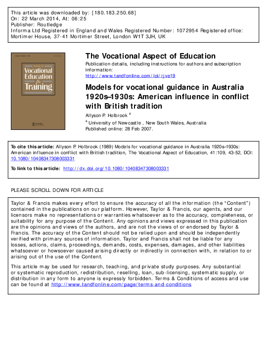 (PDF) Models for vocational guidance in Australia 1920s–1930s: American ...