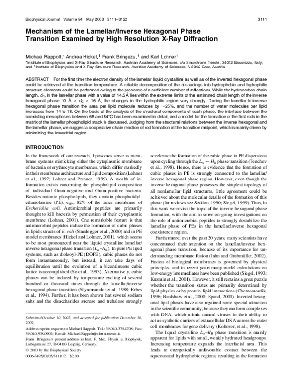 (PDF) Mechanism of the Lamellar/Inverse Hexagonal Phase Transition Examined by High Resolution X ...