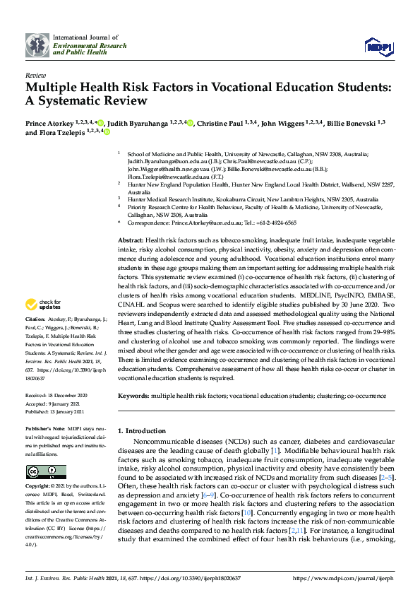 (PDF) Multiple Health Risk Factors in Vocational Education Students: A ...