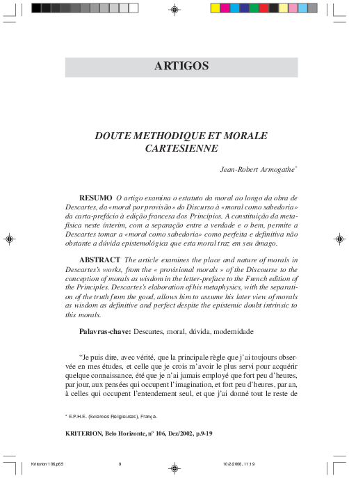 (PDF) Doute methodique et morale cartesienne