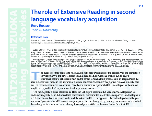 (PDF) The role of Extensive Reading in second language vocabulary acquisition