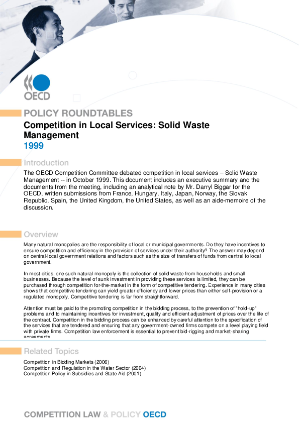 (PDF) Competition in Local Services: Solid Waste Management | Darryl ...