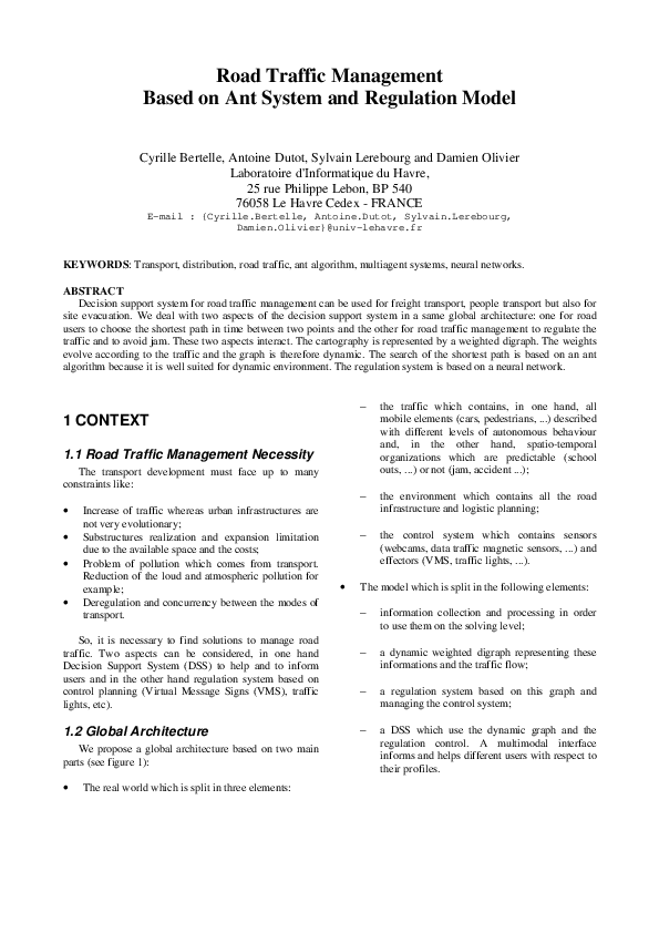 (PDF) Road traffic management based on ant system and regulation model