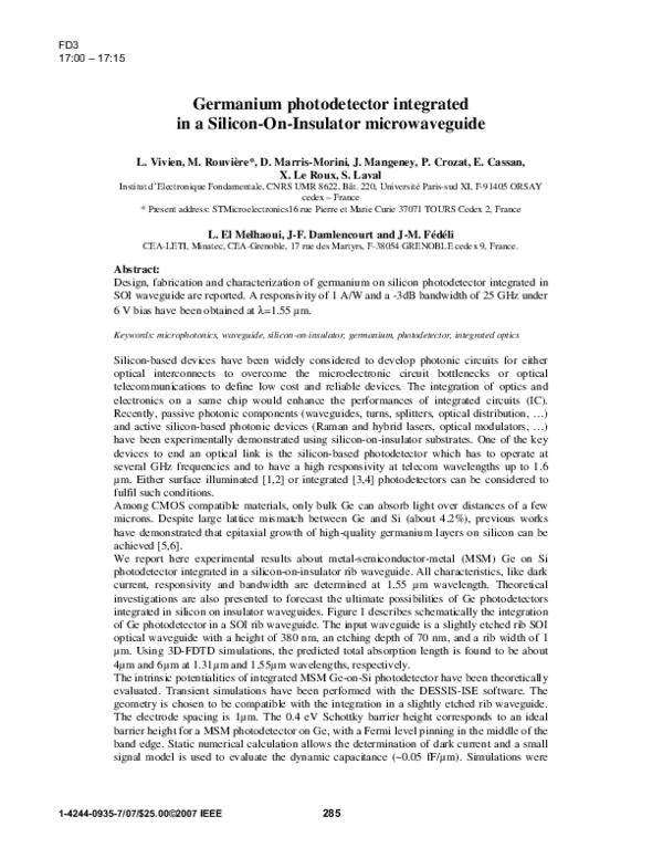 (PDF) SOI Integrated Germanium Photodetector