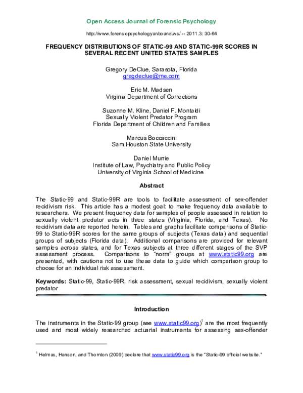 (PDF) Frequency Distributions of STATIC-99 and STATIC-99R Scores in ...