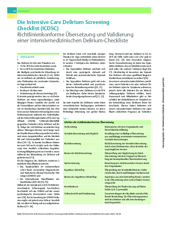 (PDF) Die Intensive Care Delirium Screening Checklist (ICDSC ...