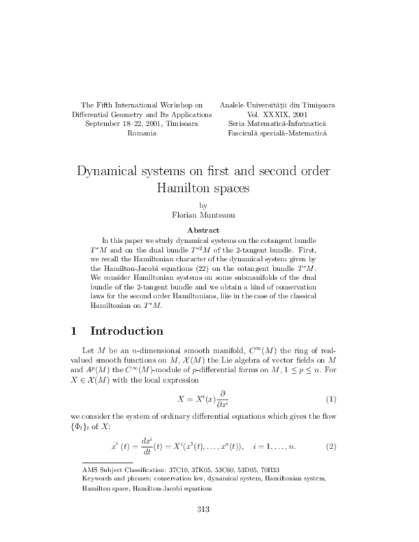 (PDF) Dynamical systems on first and second order Hamilton spaces ...