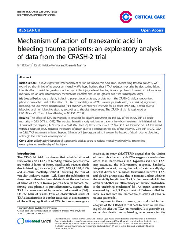 (PDF) Mechanism of action of tranexamic acid in bleeding trauma ...