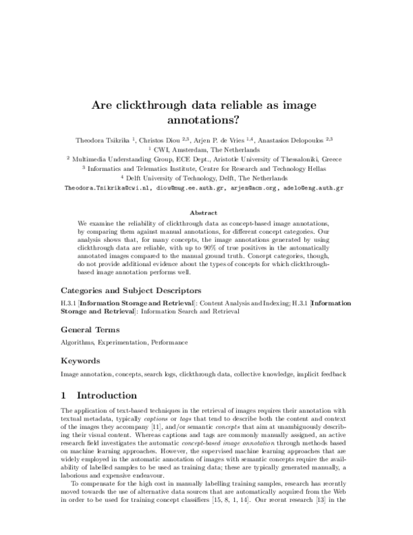 (PDF) Are clickthrough data reliable as image annotations? | A. Delopoulos - Academia.edu