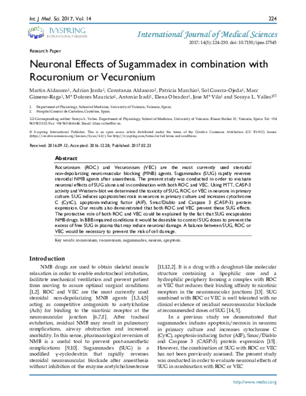 (PDF) Neuronal Effects of Sugammadex in combination with Rocuronium or ...