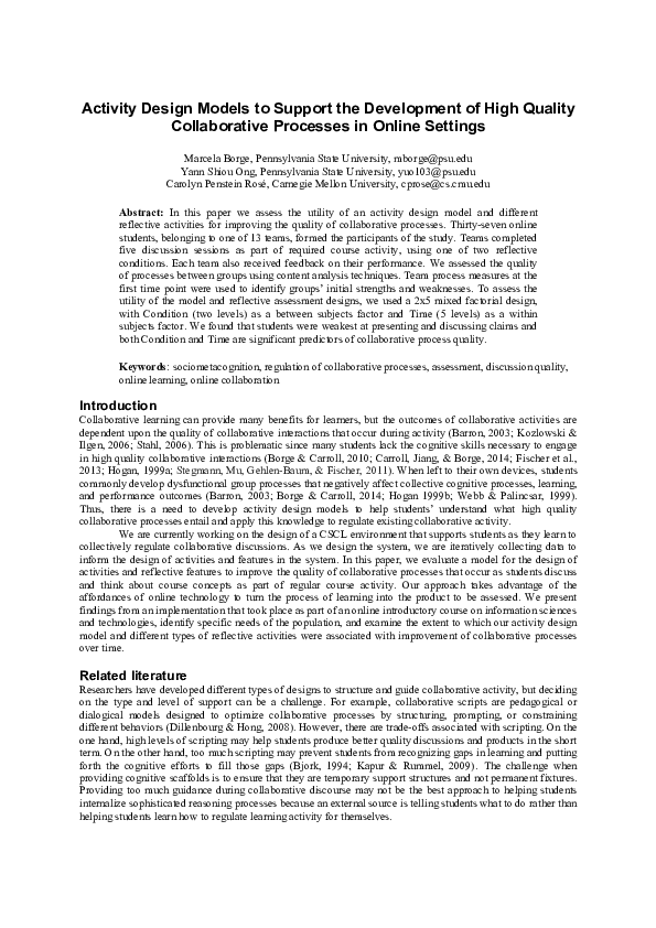 (PDF) Activity Design Models to Support the Development of High Quality ...