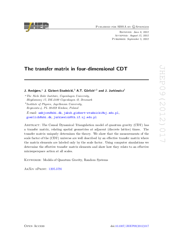 (PDF) The transfer matrix in four-dimensional CDT