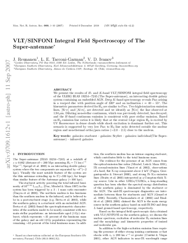 (PDF) VLT/SINFONI integral field spectroscopy of the Super-antennae★