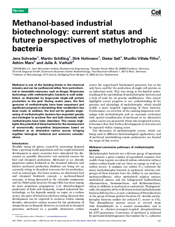(PDF) Methanol-based industrial biotechnology: current status and ...
