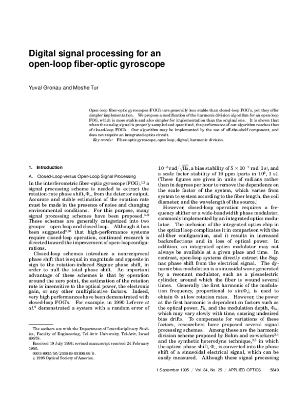 (PDF) Digital signal processing for an open-loop fiber-optic gyroscope