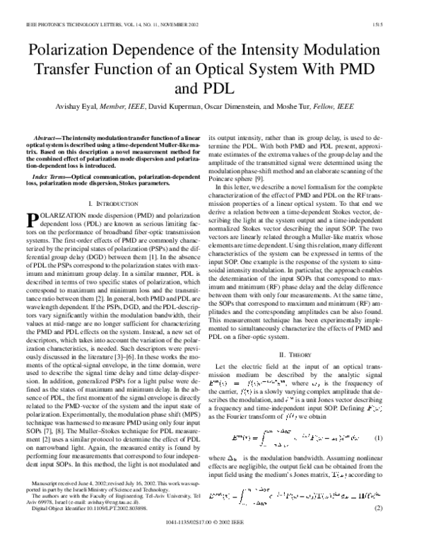 (PDF) Polarization dependence of the intensity modulation transfer ...