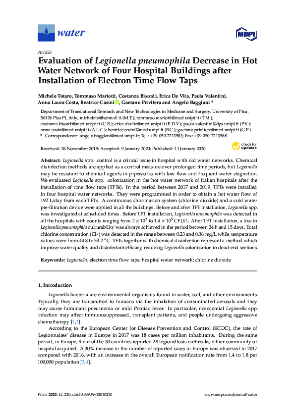 (PDF) Evaluation of Legionella pneumophila Decrease in Hot Water ...