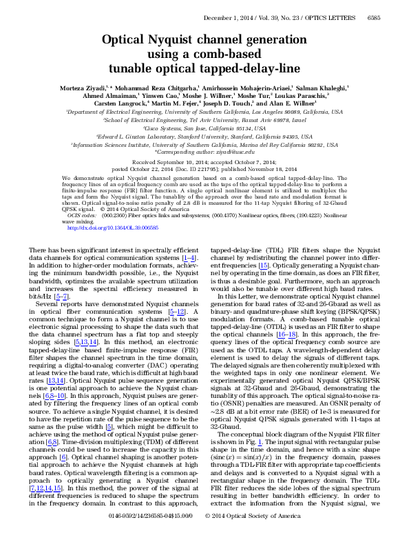 (PDF) Optical Nyquist channel generation using a comb-based tunable ...
