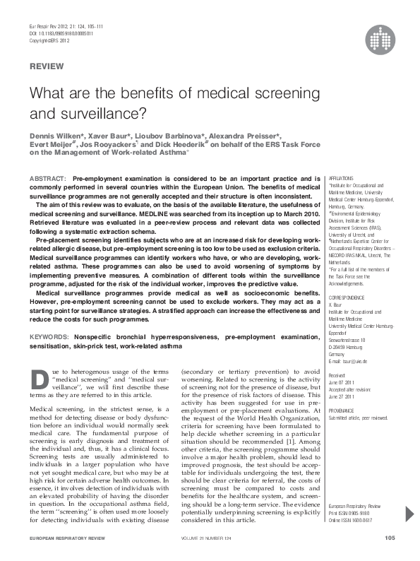 (PDF) What are the benefits of medical screening and surveillance?