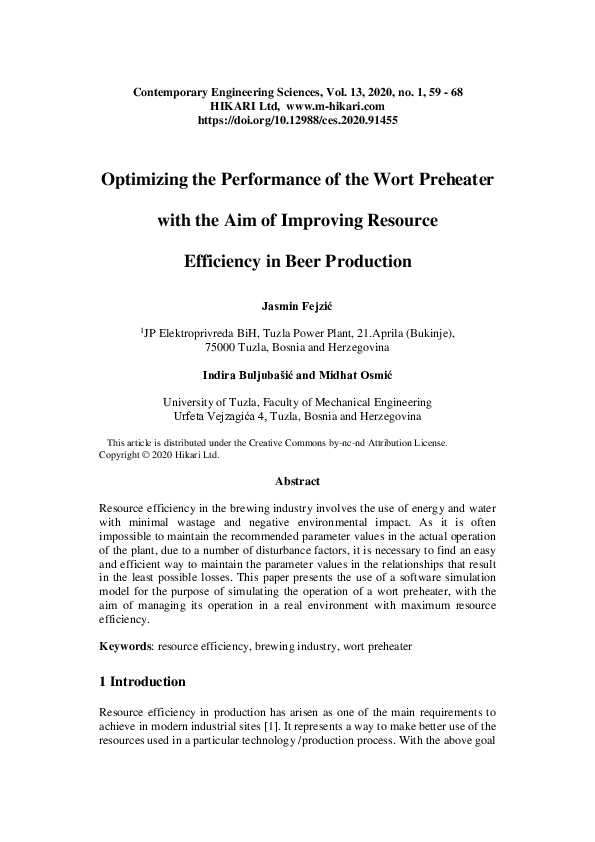 (PDF) Optimizing the performance of the wort preheater with the aim of ...