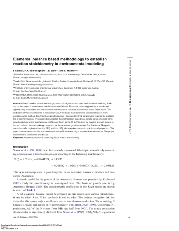 (PDF) Elemental balance based methodology to establish reaction ...