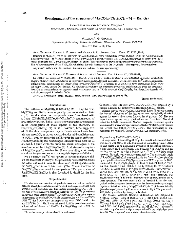 (PDF) Reassignment of the structure of M 3 (CO) 12 (Cl)(SnCl 3 ) (M ...