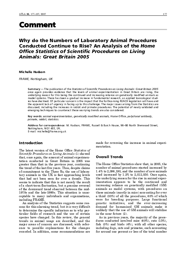 (PDF) Why do the numbers of laboratory animal procedures conducted ...