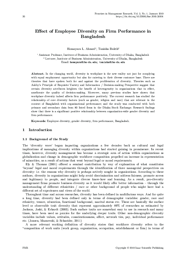 (PDF) Effect of Employee Diversity on Firm Performance in Bangladesh