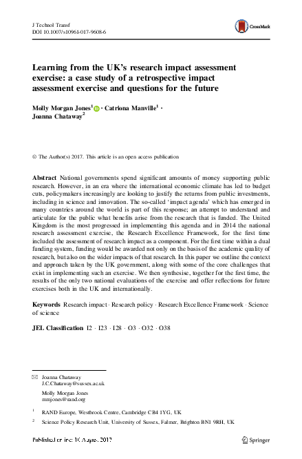 (PDF) Learning from the UK’s research impact assessment exercise: a ...