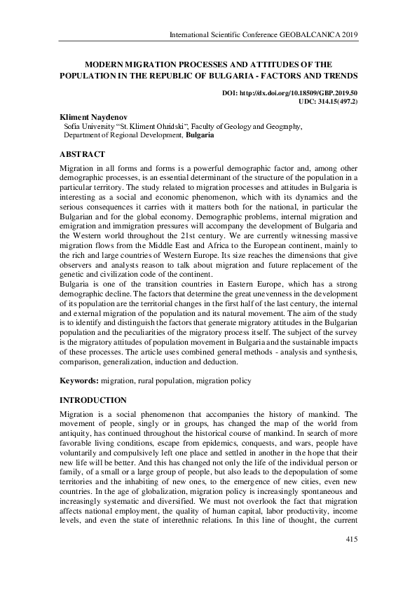 (PDF) Modern Migration Processes and Attitudes of the Population in the ...