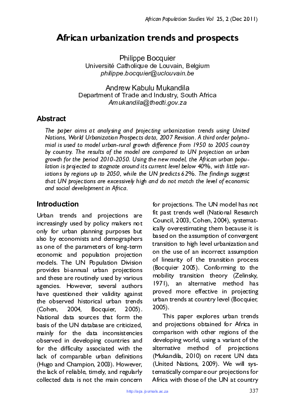 (PDF) African urbanization trends and prospects