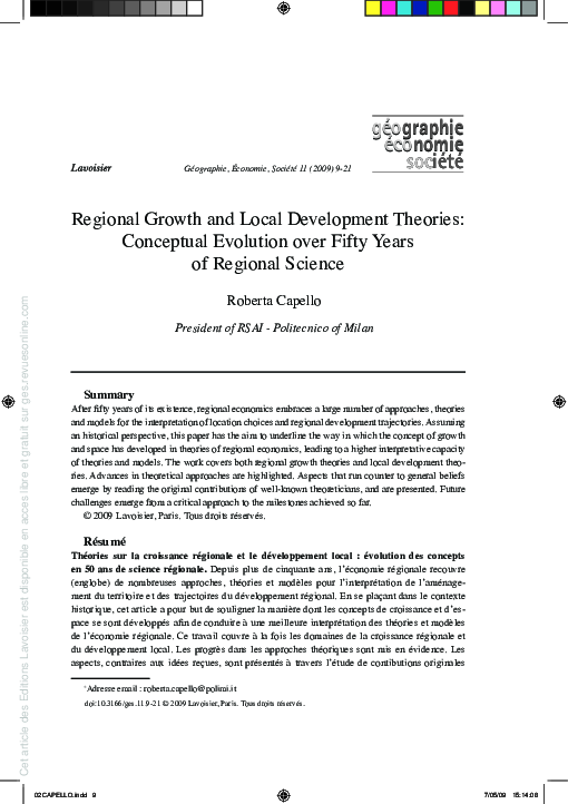 (PDF) Regional Growth and Local Development Theories: Conceptual ...