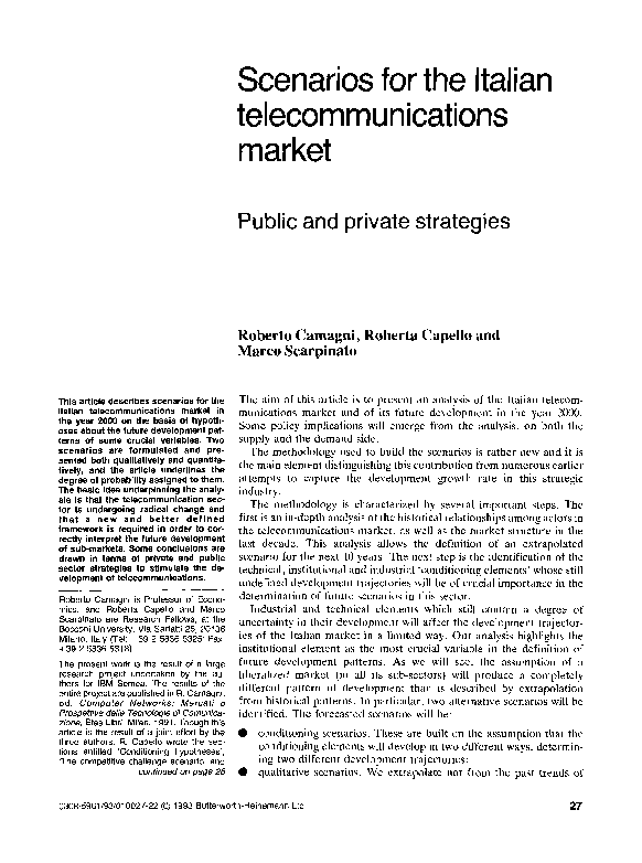 (PDF) Scenarios for the Italian telecommunications market