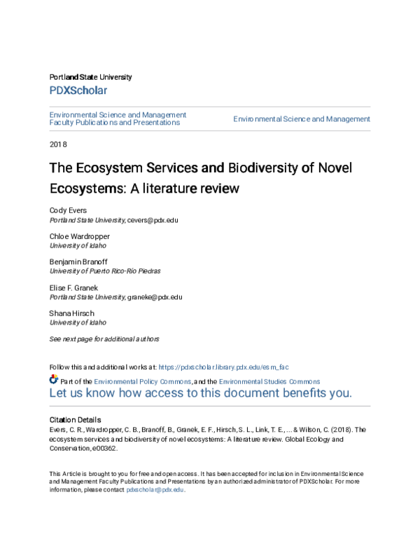 (PDF) The ecosystem services and biodiversity of novel ecosystems: A ...