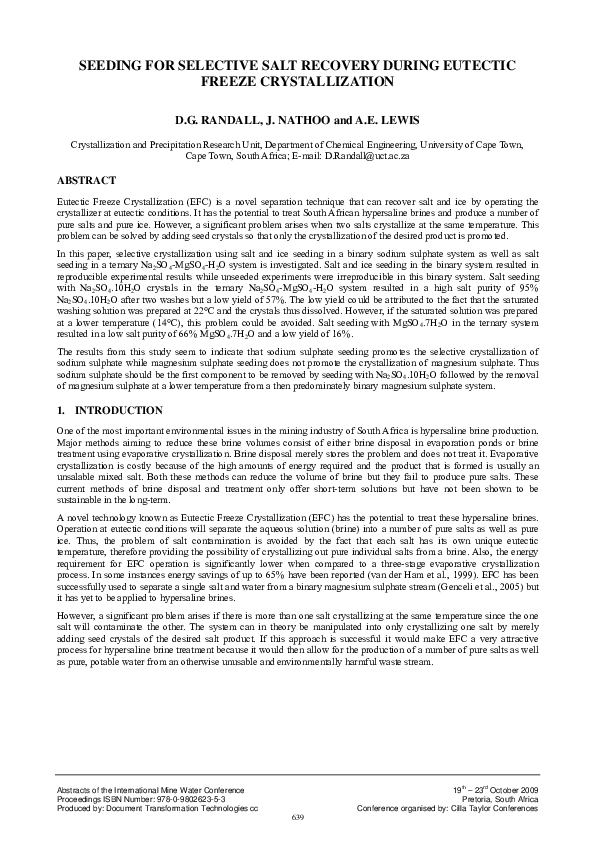 (PDF) Seeding for Selective Salt Recovery During Eutectic Freeze ...