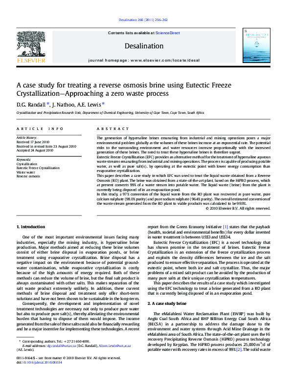 (PDF) A case study for treating a reverse osmosis brine using Eutectic ...